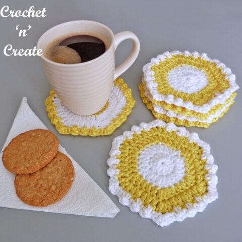 Sunshine Hexagon Crochet Coaster Free pattern - crochetncreate