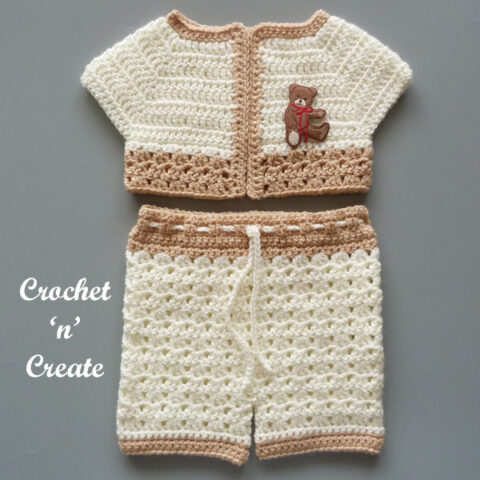 Crochet Short Baby Jacket-Pants Free Pattern on Crochet 'n' Create